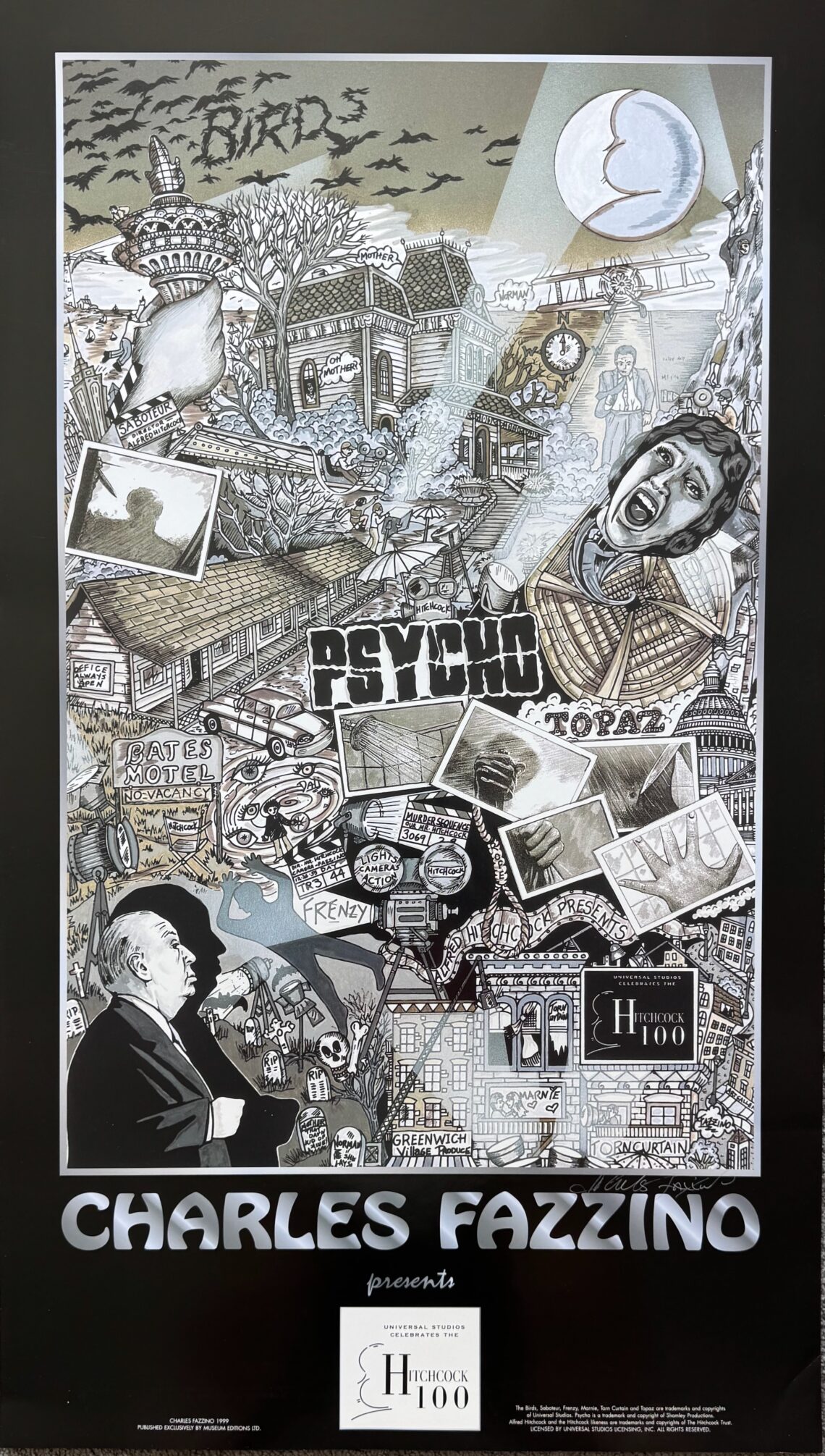 Charles Fazzino HITCHCOCK MOVIES Hand Signed Poster Psycho The Birds ...